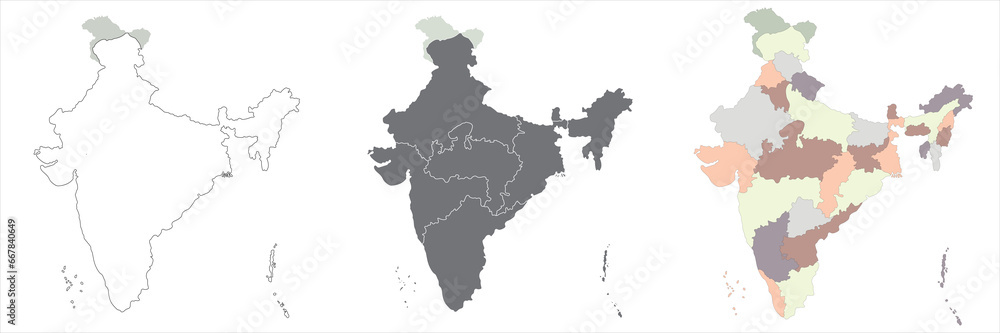Map of India set. India map set with grey and colorful Stock Photo ...