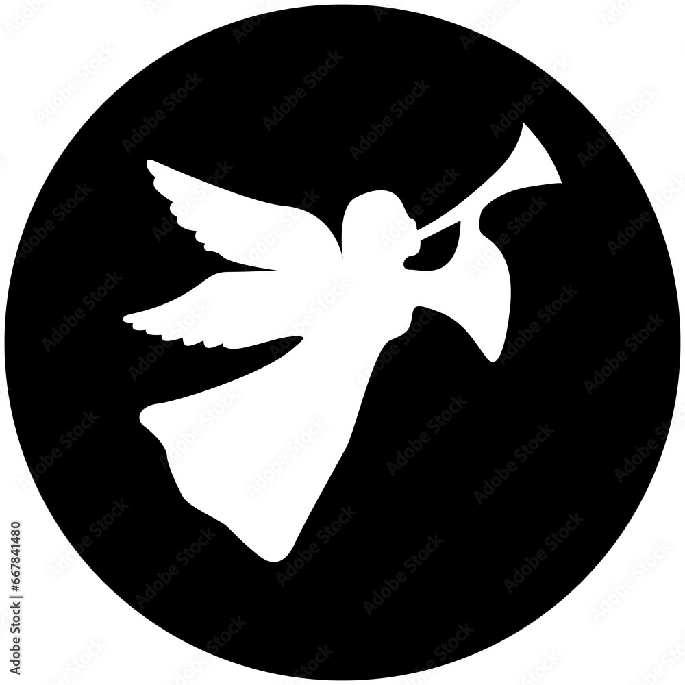 Icono de ángel religioso tocando una trompeta en fondo transparente ...