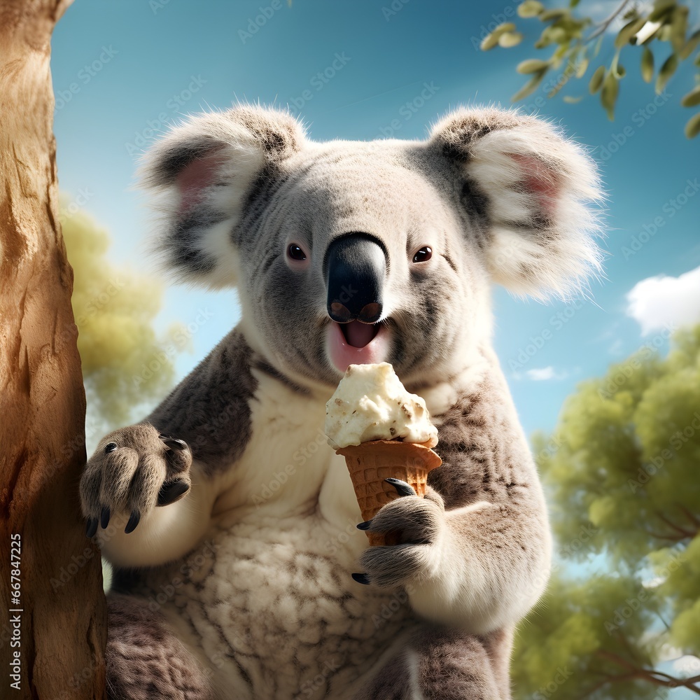Koala on tree eating an ice cream,koala bear enjoying an ice cream ...