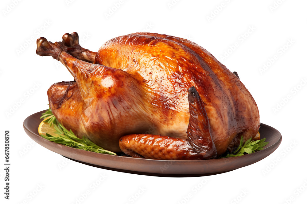 Delicious cooked whole turkey on white background, side view Stock ...