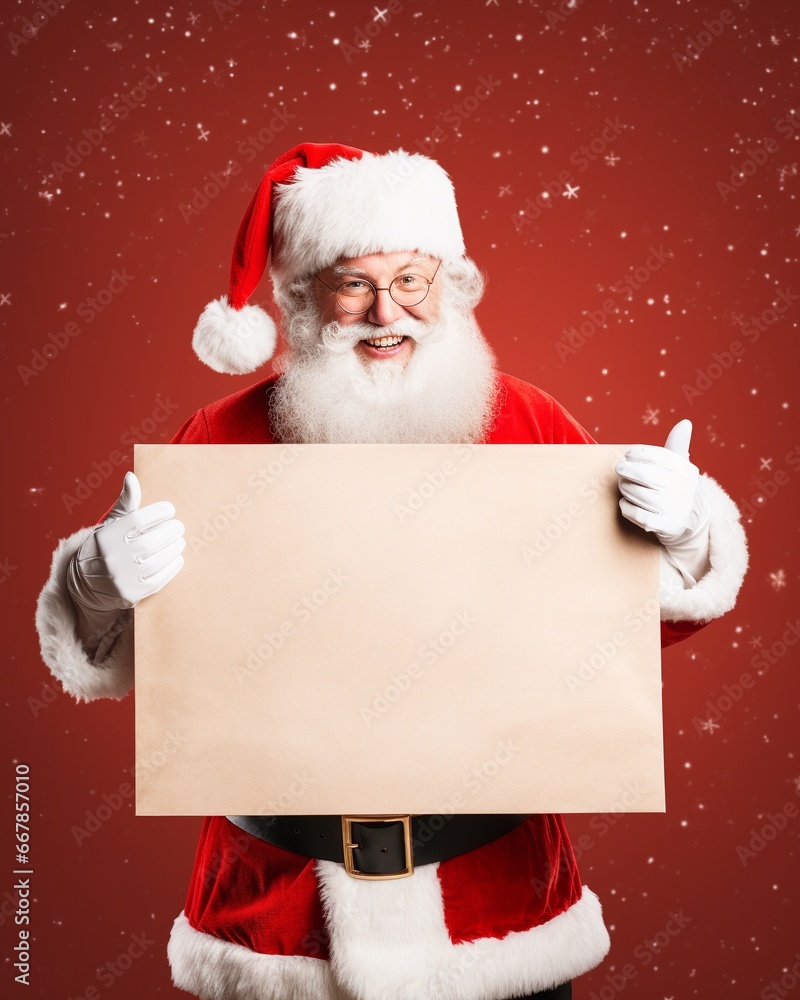 Happy Santa Claus thumb up and holding blank vintage paper, Santa ...