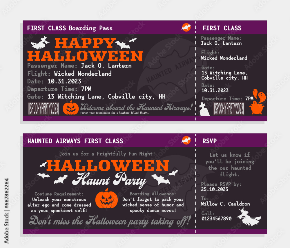 Halloween Boarding Pass Invitation. Spooky Costume Party Ticket with ...