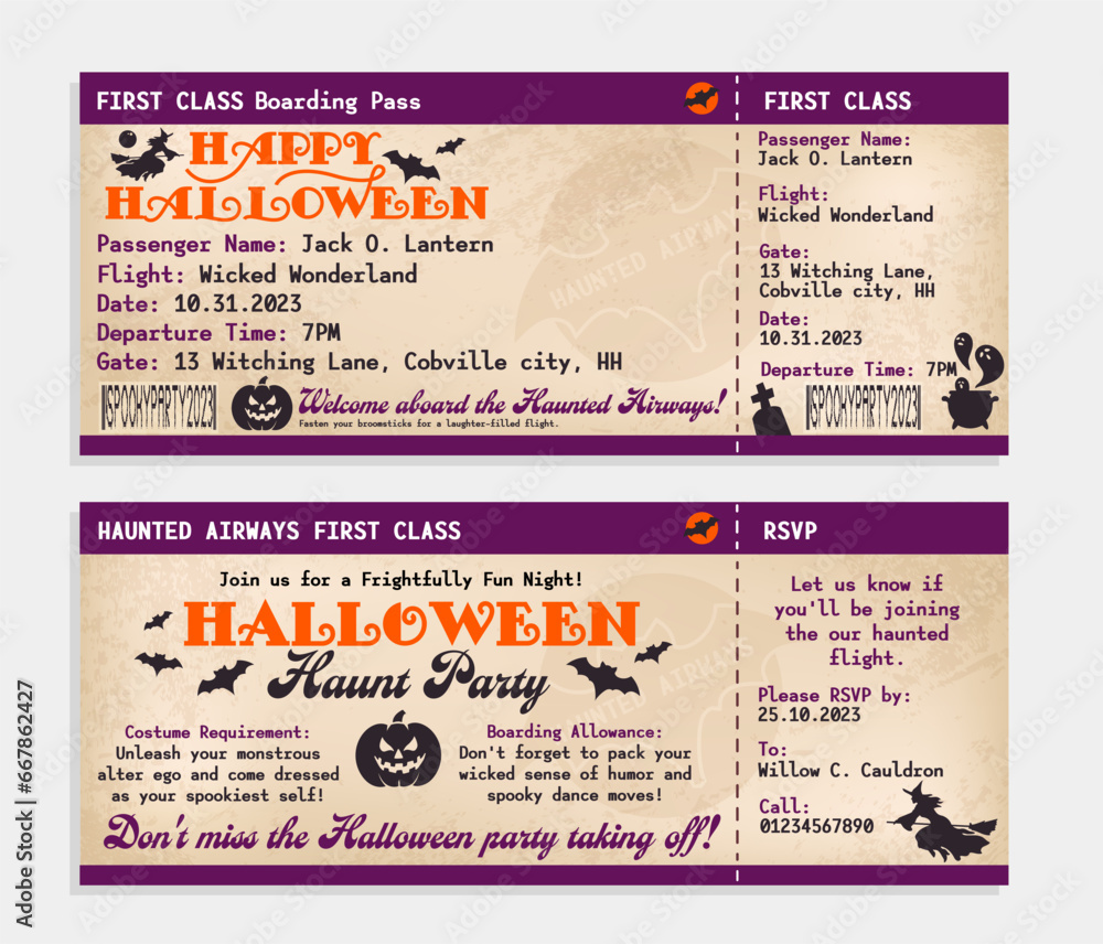 Halloween Boarding Pass Invitation. Spooky Costume Party Ticket with ...