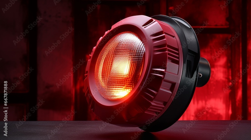 A fire alarm system with a rapid strobe light, an alert speaker, and a ...