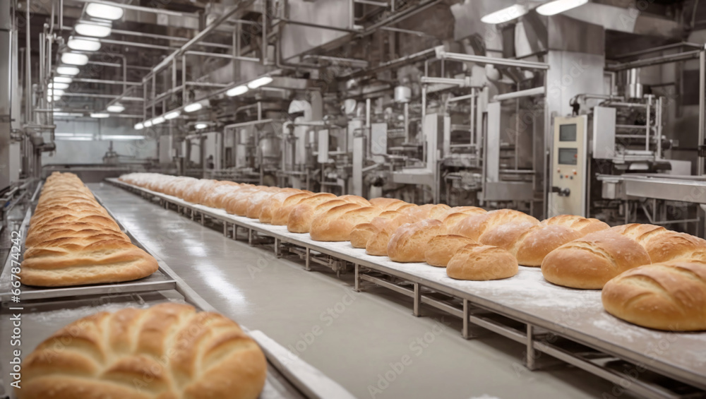 Bread production on industrial machines with conveyors, specialized for ...