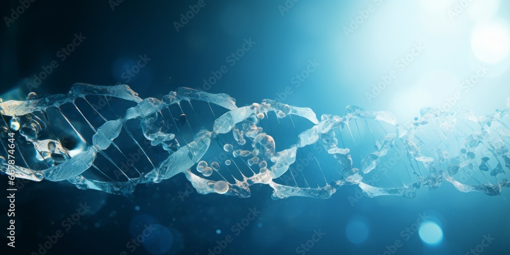 DNA String Floating Above a Blue Background, Examined at the ...