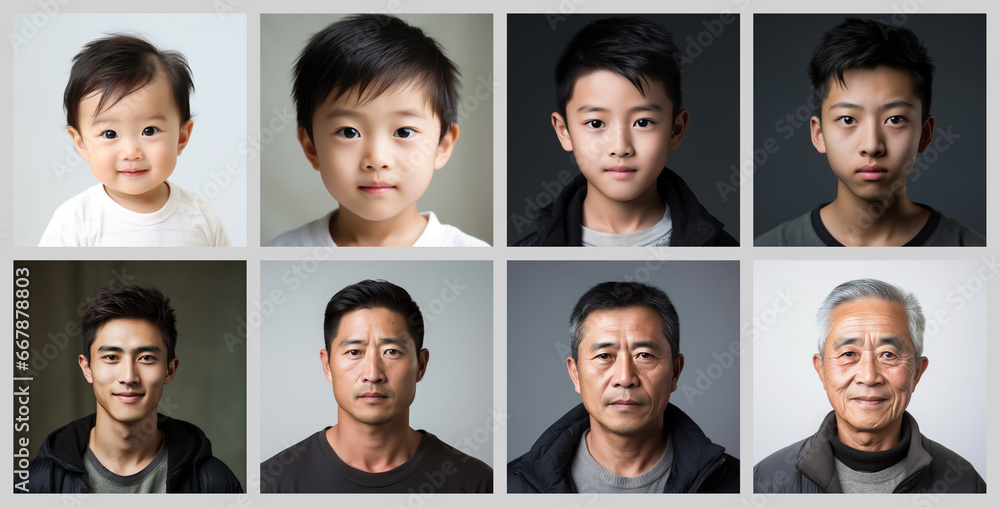 collage of chinese racial male portraits of different ages, made with ...