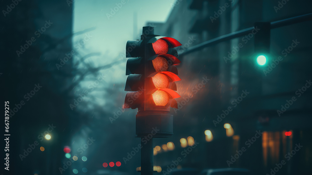 Red traffic light. Creative concept of road safety, traffic rules and ...