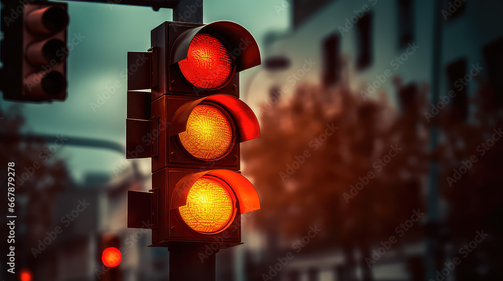 Red traffic light. Creative concept of road safety, traffic rules and ...