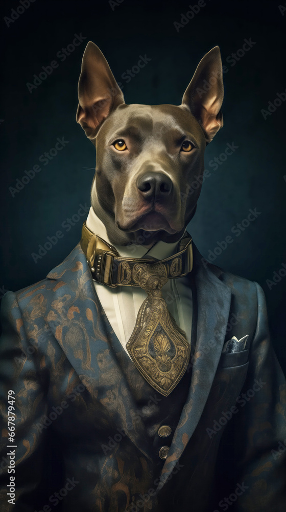 Pit Bull dog dressed in an elegant suit with a nice tie. Fashion ...