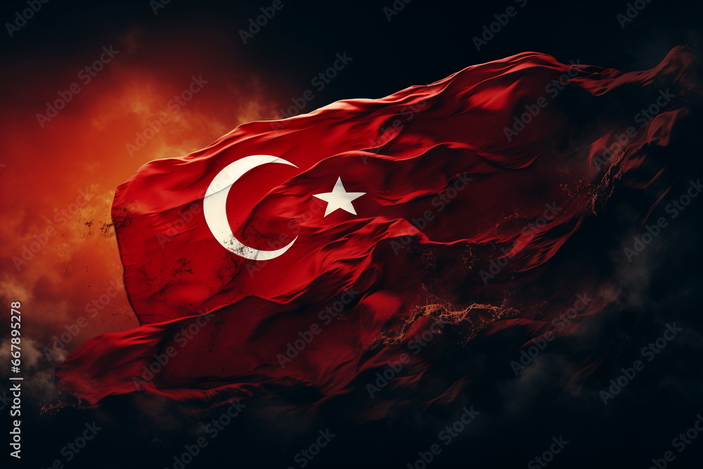 Turkish flag symbol of Republic of Turkey red cloth with a white ...
