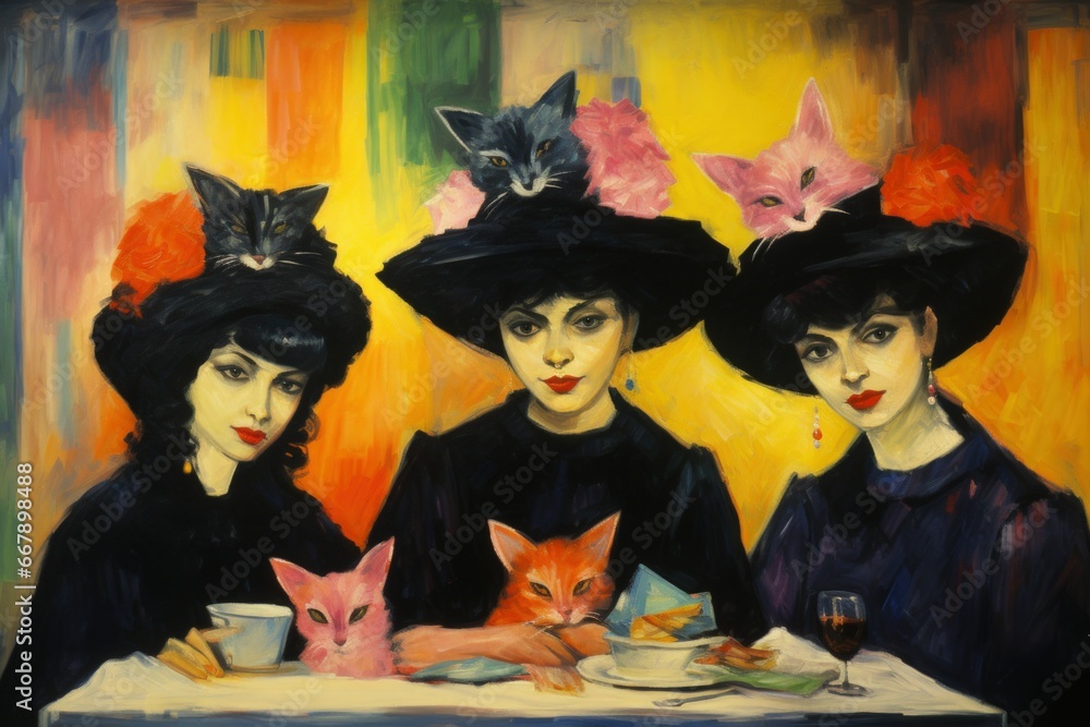Scheming witches' familiars, such as cunning black cats - Generative AI ...