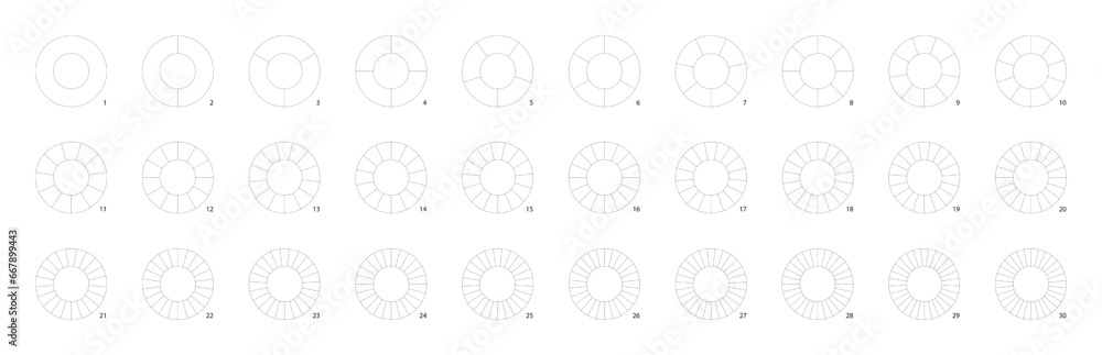 Line donut chart. Circle pie graph for analyzing of ring parts ...
