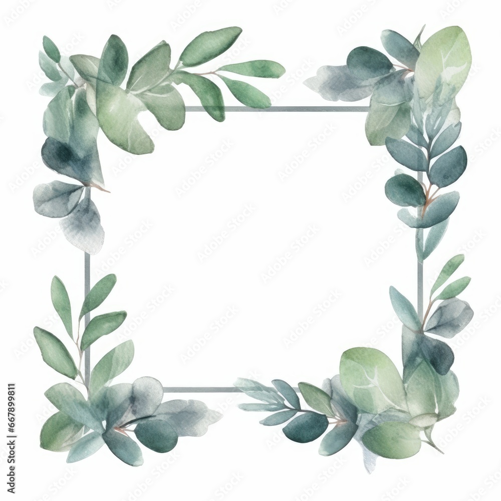Watercolor Eucalyptus leaf frame with a calming and soothing ambiance ...