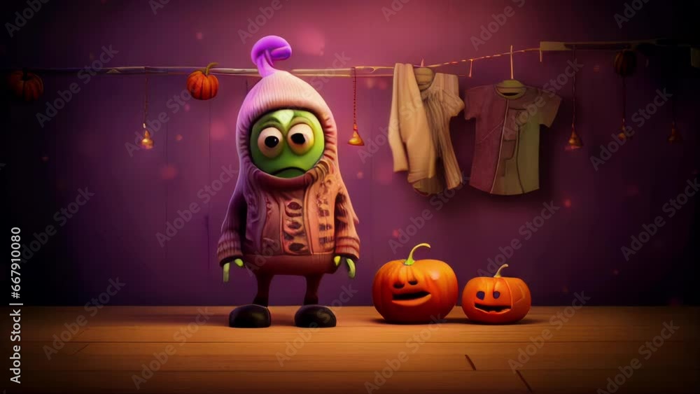 Cute Halloween Claymation Stop Motion Style Character in a Sweater with ...