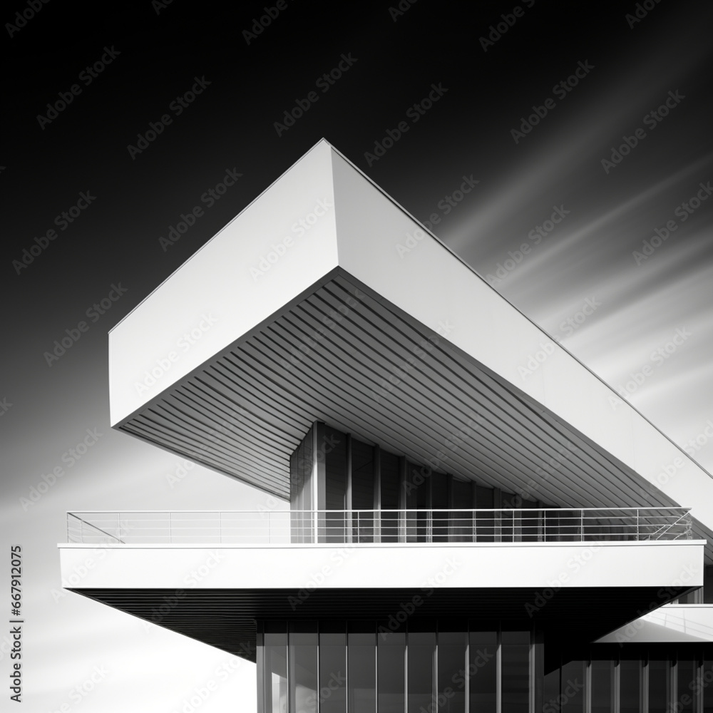 Fotografia en blanco y negro de edificio de estilo moderno con tonos ...