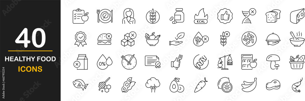 Healthy Food web icons set. Organic Food - simple thin line icons ...