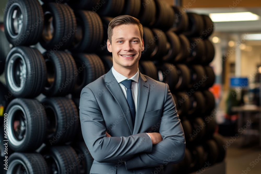 Positive Tire Shop Attendant: The tire store attendant, wearing a warm ...