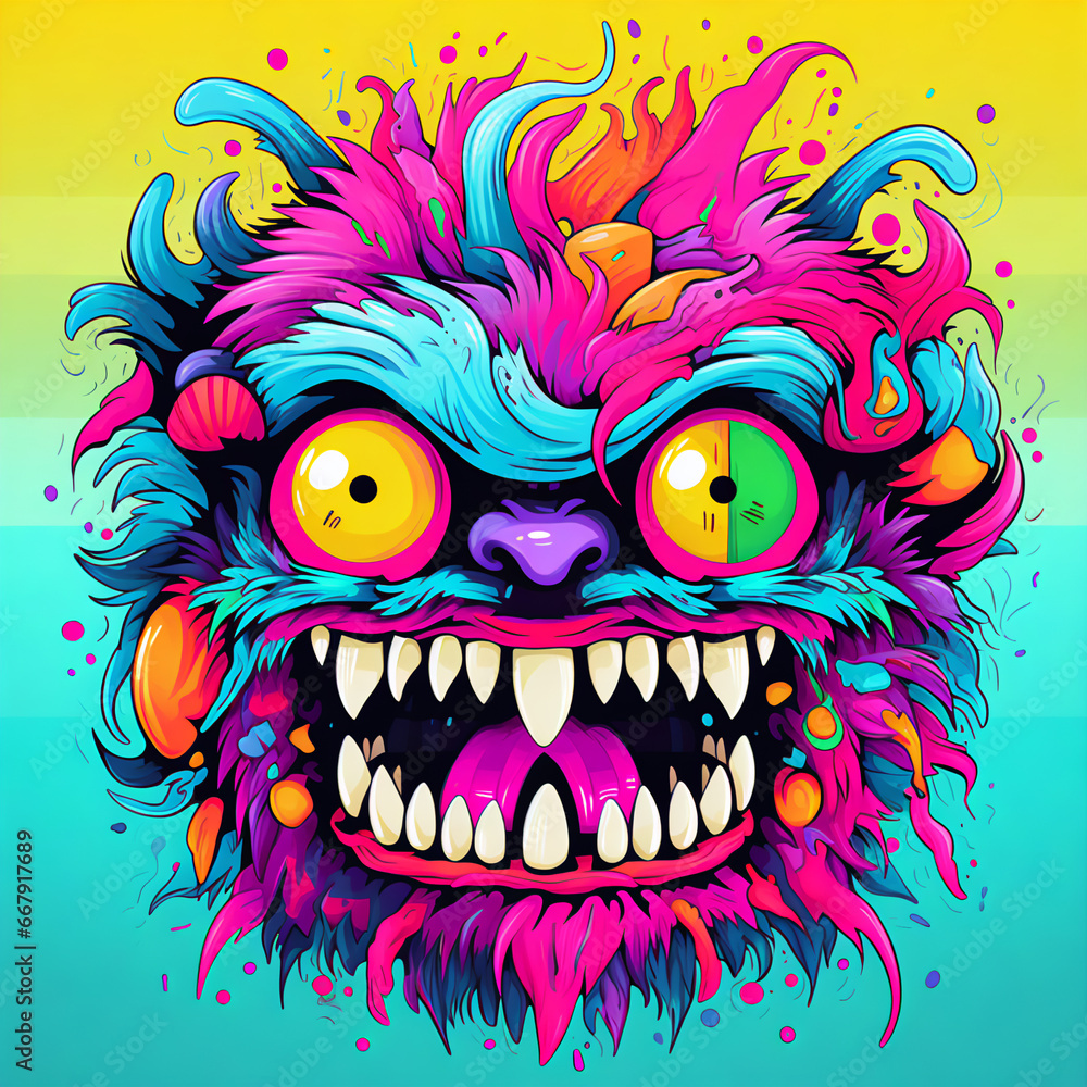 80s Inspired Bright Colored Pop Cartoon Monster Avatar with Expressive ...