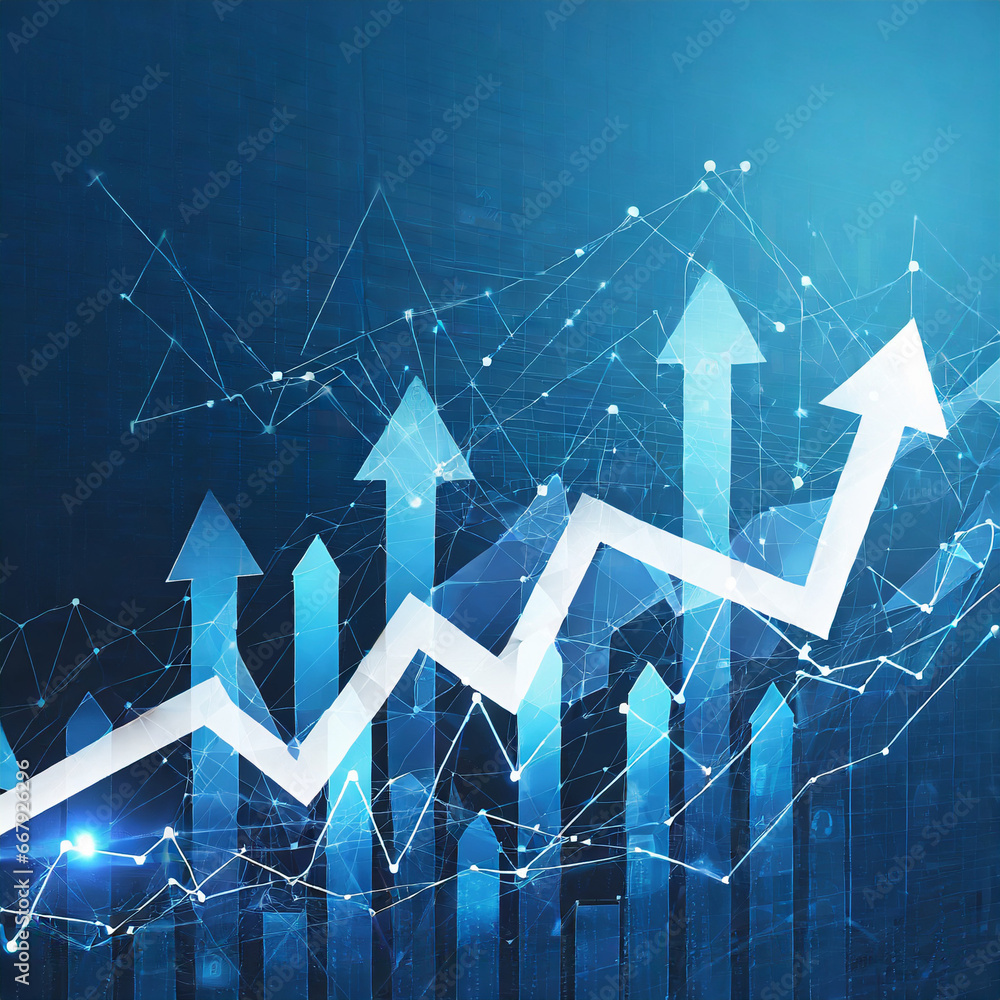 Abstract digital growing arrows up graph chart on technological blue ...