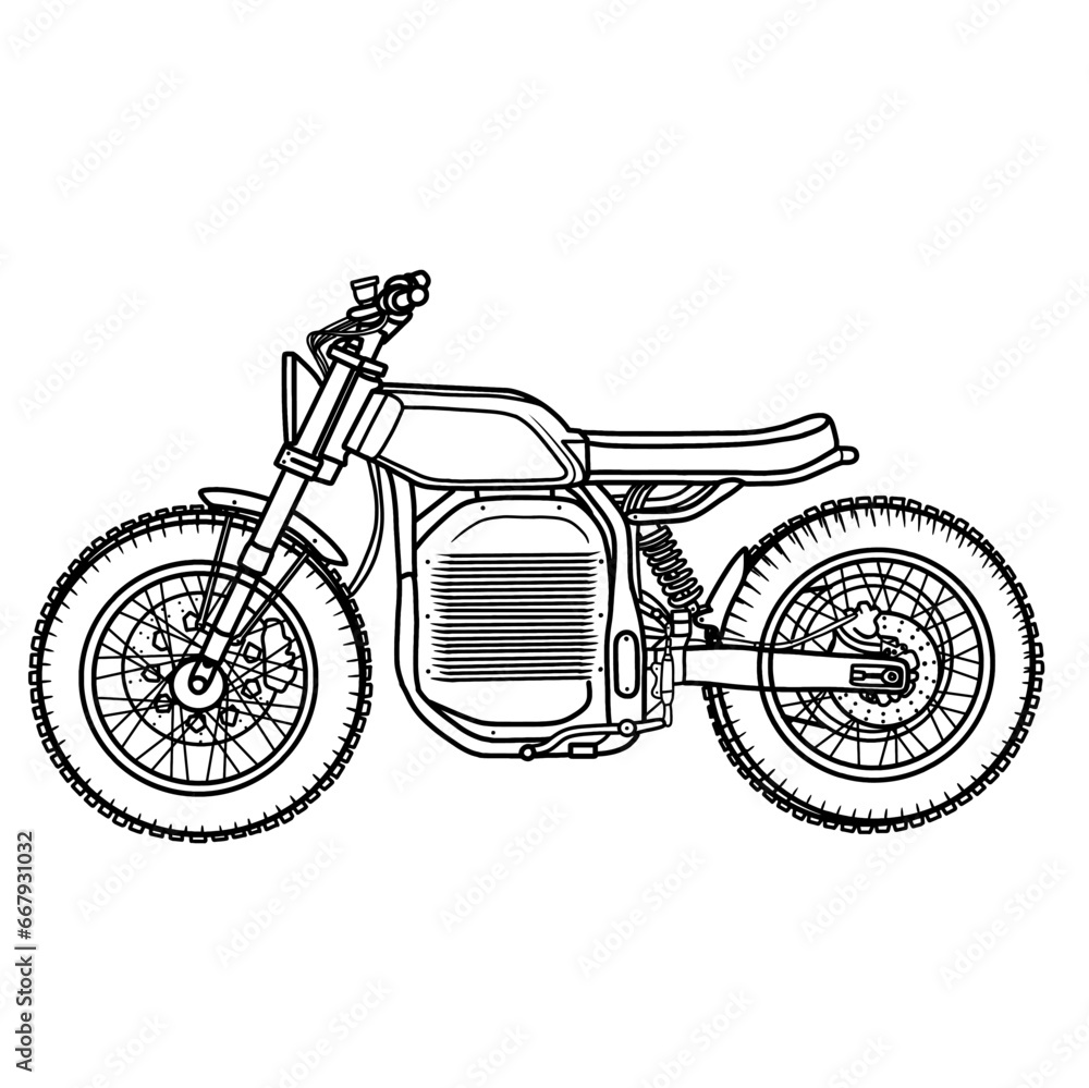 Electric motorcycle retro concept. Electric Vehicle (EV) hand drawn ...