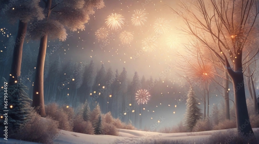 whimsical forest background image with new year firework, background ...