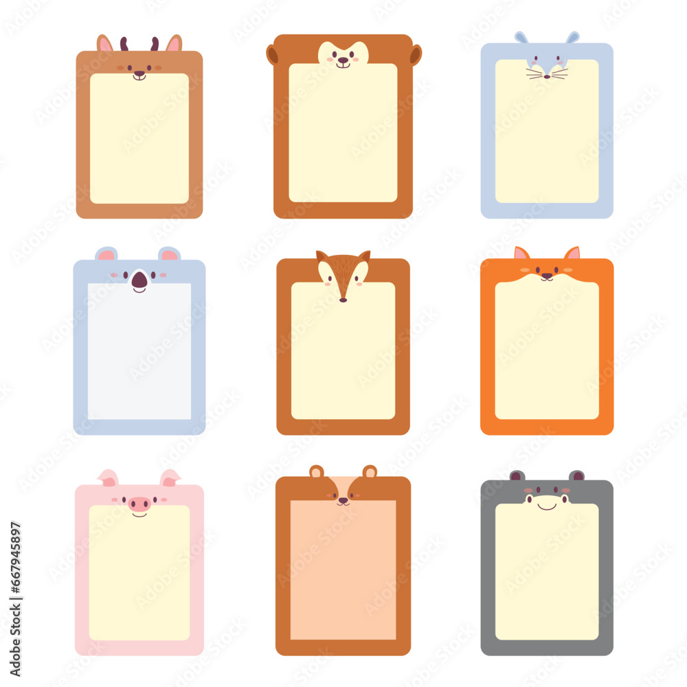 monkey, rat, deer, rhino, bear, pig, fox, koala, frame, border, text ...