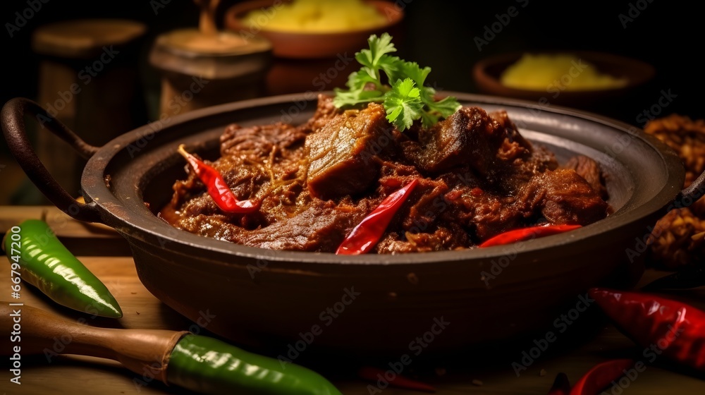 Rendang Daging Sapi or Beef stew traditional food from Padang ...