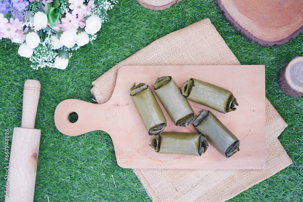 Arem-arem, a traditional food made from rice filled with vegetables ...