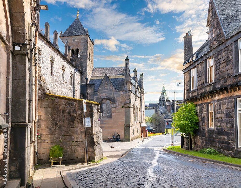Street view of the medieval architecture of the Holy Rude area of ...