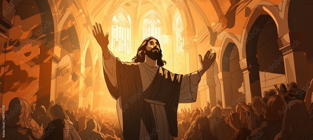 Jesus Christ preaching at church. Drawing illustration design ...