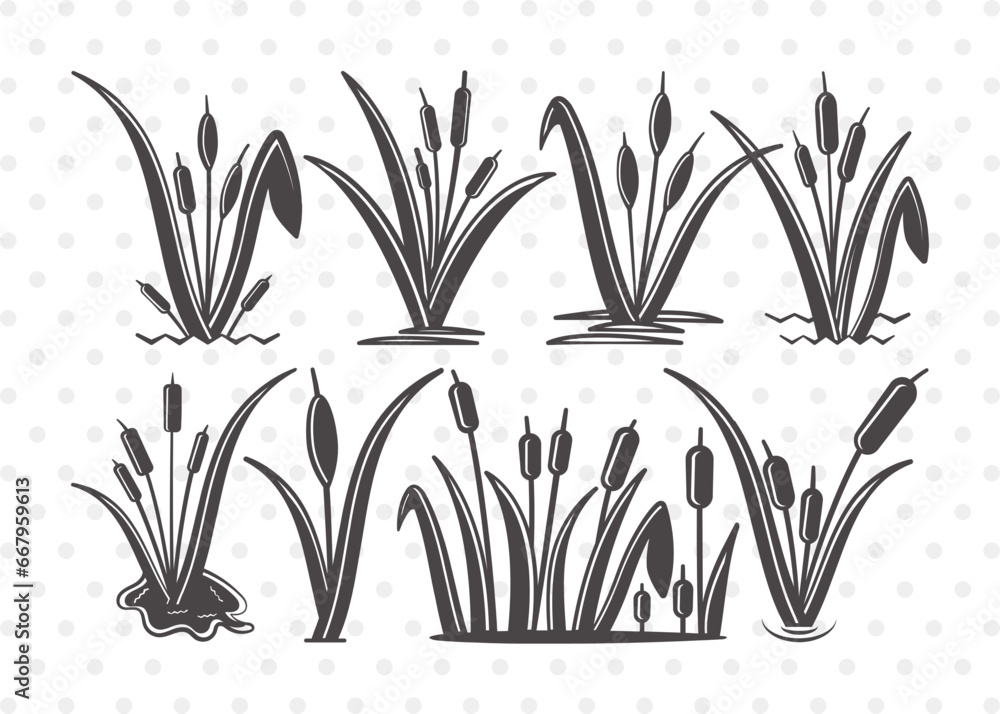 Vetor de Cattail Clipart SVG Cut File | Bulrush Plant Svg | Cattail ...