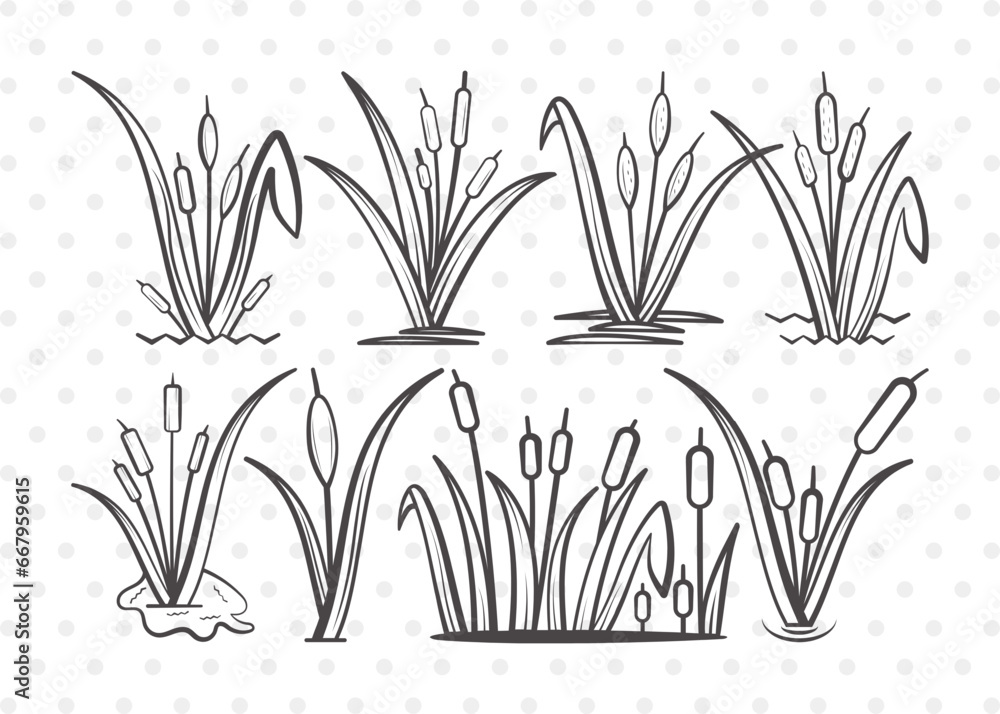 Cattail Clipart SVG Cut File | Bulrush Plant Svg | Cattail Flower Svg ...