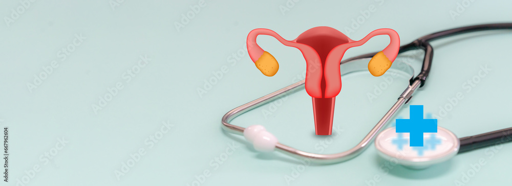 Uterus health therapy care checkup with stethoscope, reproductive ...