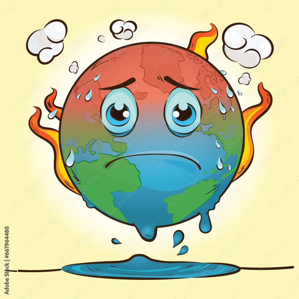Cartoon planet earth crying. Vector illustration of planet earth crying. Stock Vector | Adobe Stock
