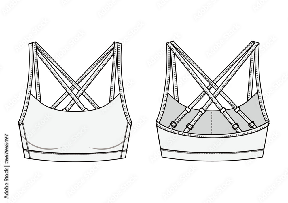 Illustration of active bra, Fashion Flat Sketch Vector Illustration ...