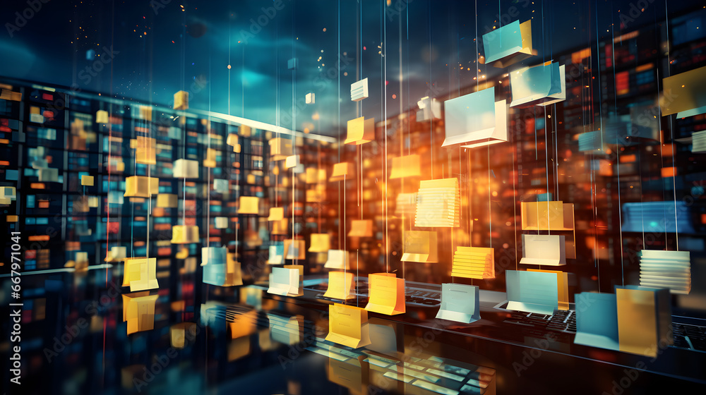 Abstract network grid with files and folders, futuristic software ...