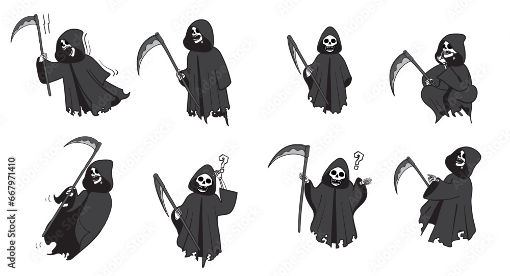 Angel of the death in cartoon funny and cute 8 postures Stock Vector ...