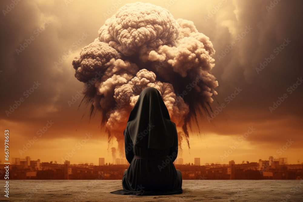 Image of muslim arabic family during conflict and war time in the ...