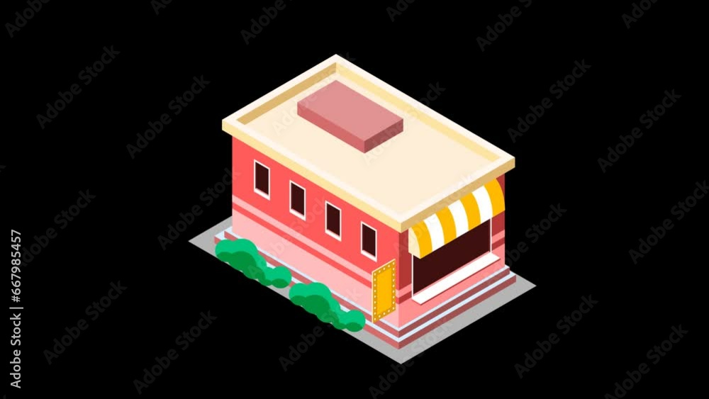 Isometric store animated. pop up store animation in Alpha Channel ...