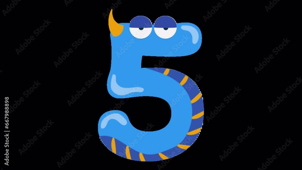 2D Animation of Cartoon Number Five With Facial Expression Isolated On ...