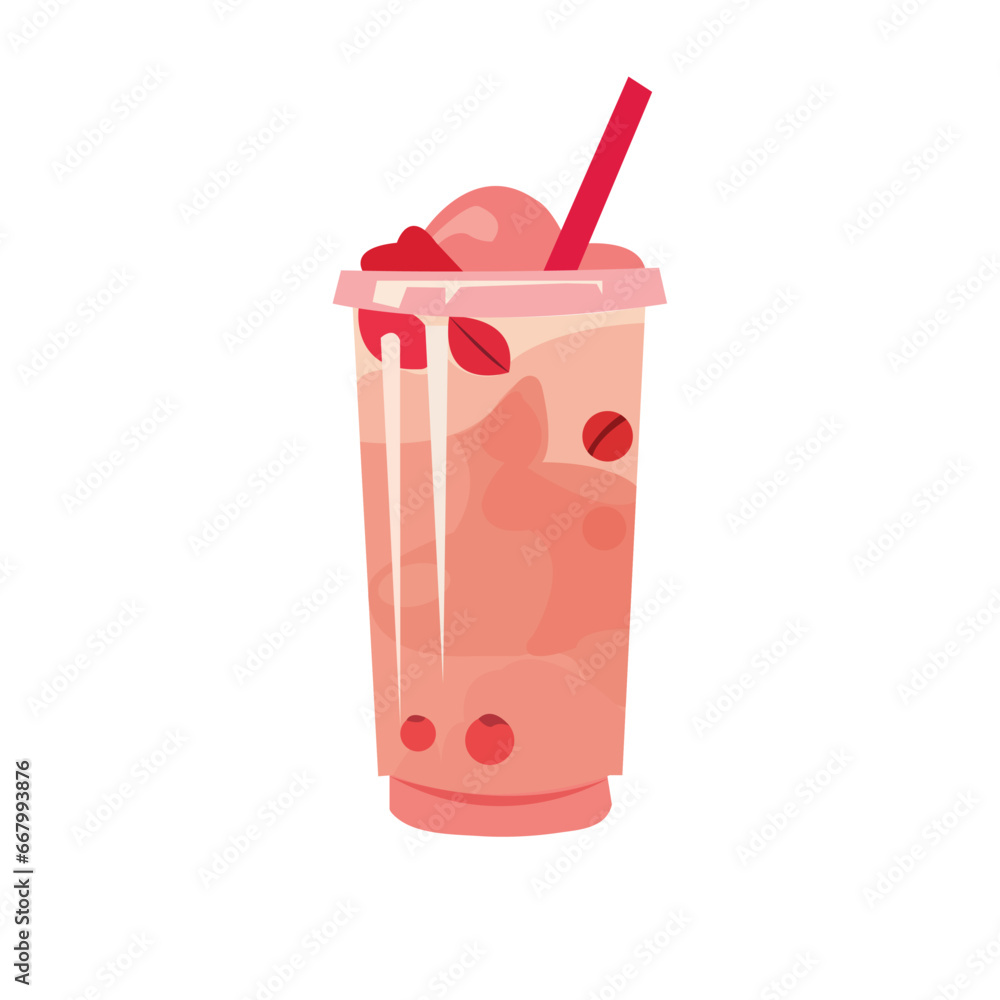 Pink bubble tea drink vector illustration, red boba milk tea image in ...
