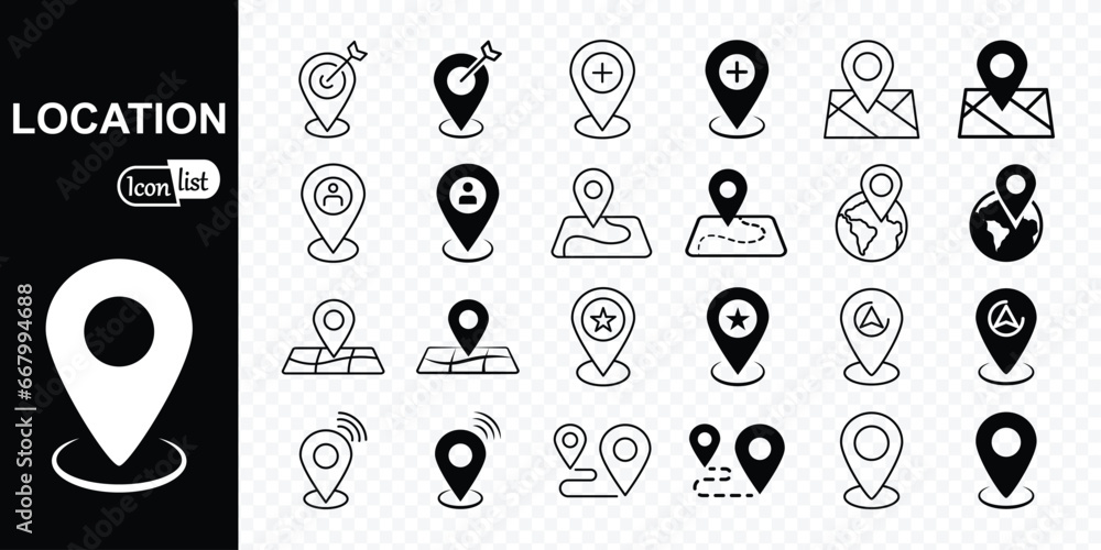 Simple Set of Location Pin Line and Flat style Icons. GPS location ...