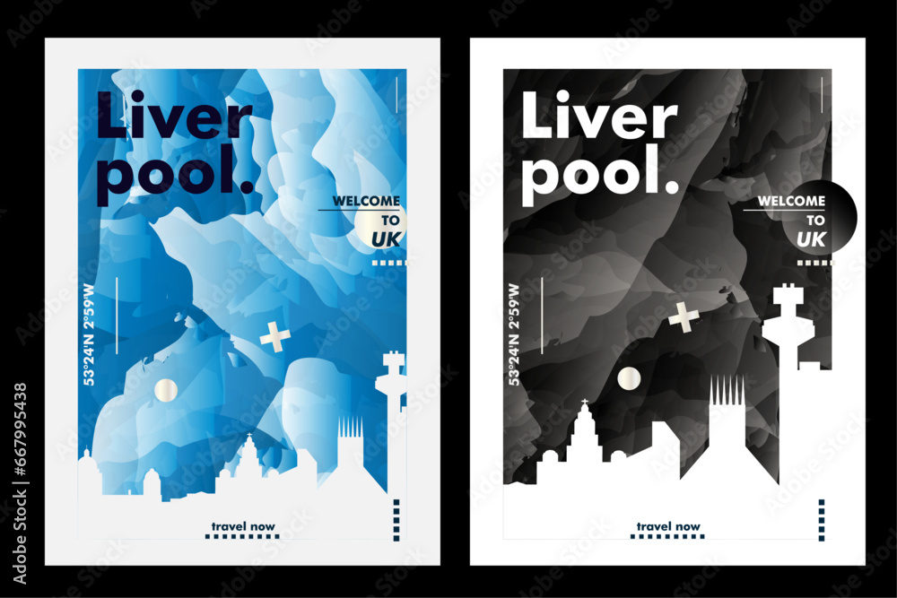UK Liverpool city poster pack with abstract skyline, cityscape ...