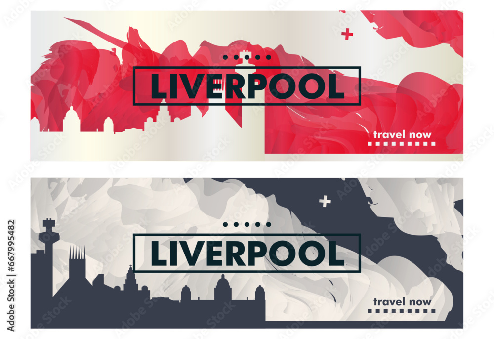 UK Liverpool city banner pack with abstract shapes of skyline ...