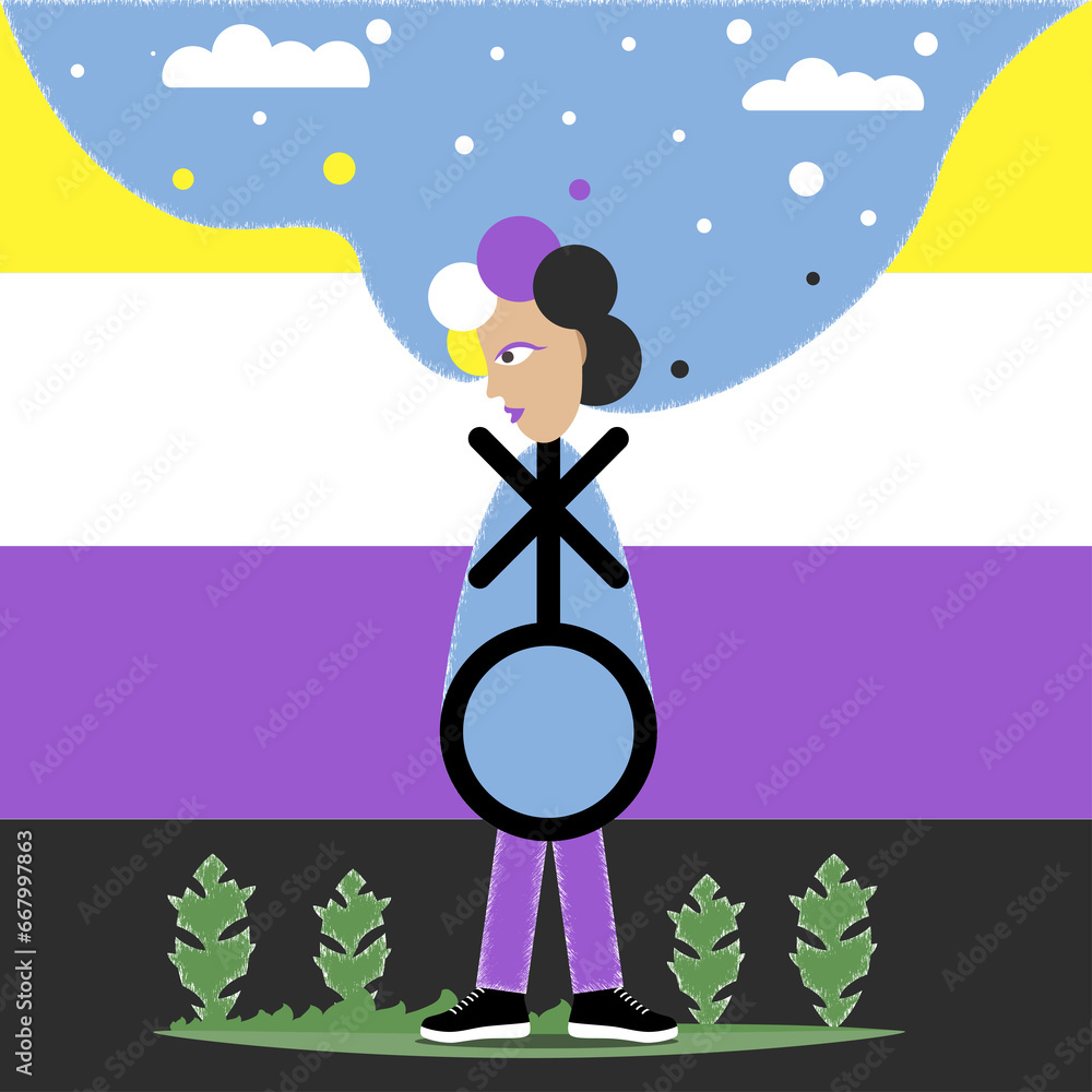 Non-binary person. Non-binary or non-binary symbol and pride flag ...