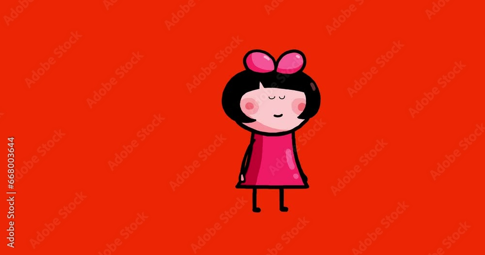 Cartoon pink kid character moves Kasia isolated with mask turn. Moving ...