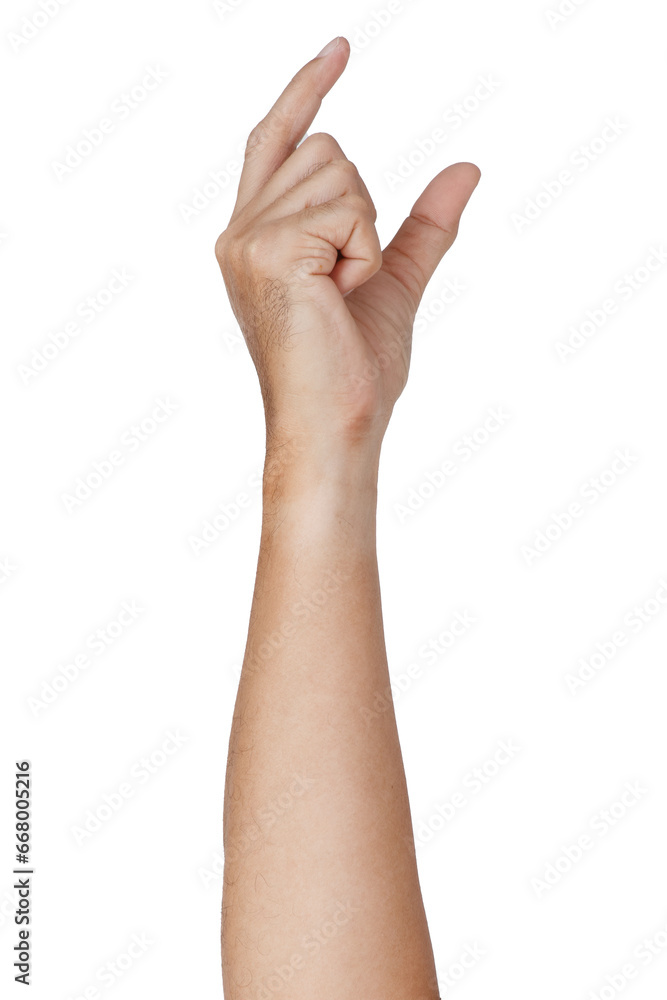 Male asian hand gestures isolated over the white background. Grab small ...