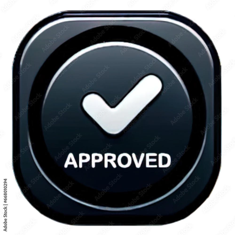 Digital Icon Representing Approval Status with Check Mark, Glossy Black ...