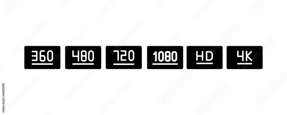 Screen resolution icon set. Monitor size symbols.360,480,720,1080, Hd ...